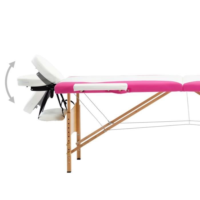 Table De Massage Pliable 2 Zones Bois Blanc Et Rose Garosa7454793074008
