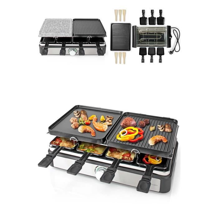 Raclette-Grill-Plancha - Noname - 1400 W - 8 poêlons - Acier inoxydable ...