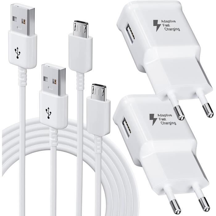 2-Pack Usb Chargeur Mâle, Chargeur Rapide Alimentation Avec 1,5M Micro Câble Usb Pour Samsung ...