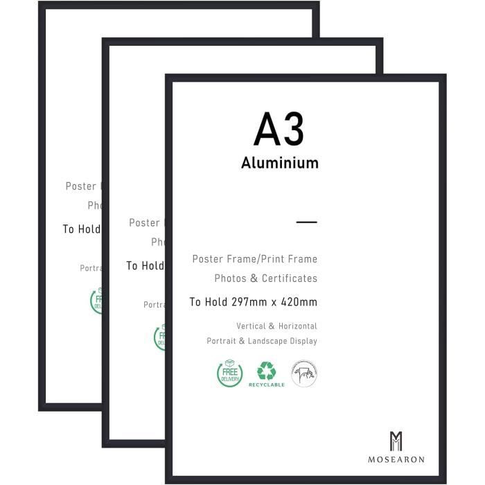 Lot De 3 Cadres Photo, Format A3, Pour Certificat, En Aluminium, Noirs ...
