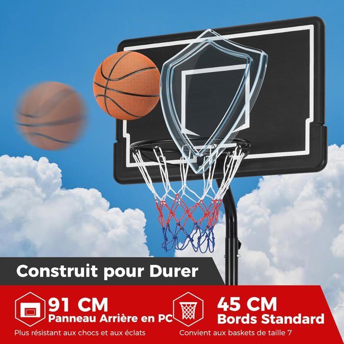 GOPLUS Panier de Basket Mobile, Hauteur Réglable (270-320CM) avec Base ...