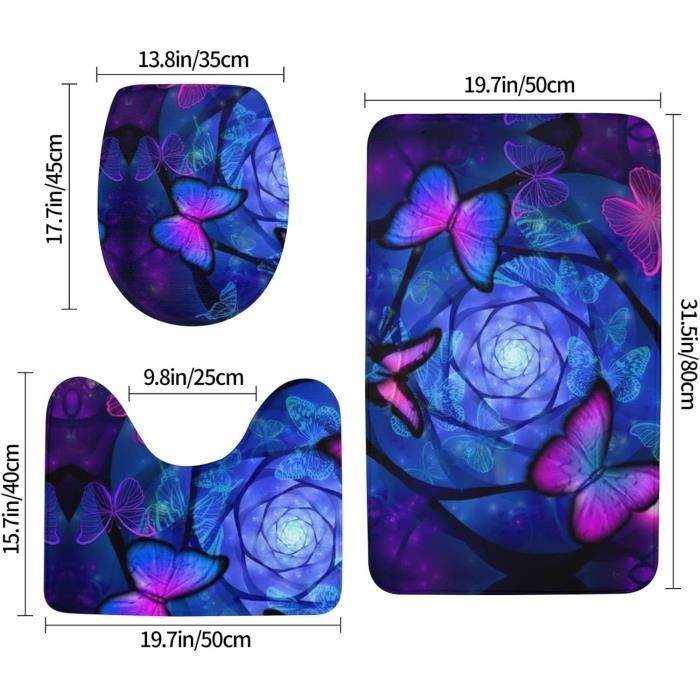 Lot De 3 Tapis Antidérapants Pour Salle De Bain Motif Papillon[n7050 ...