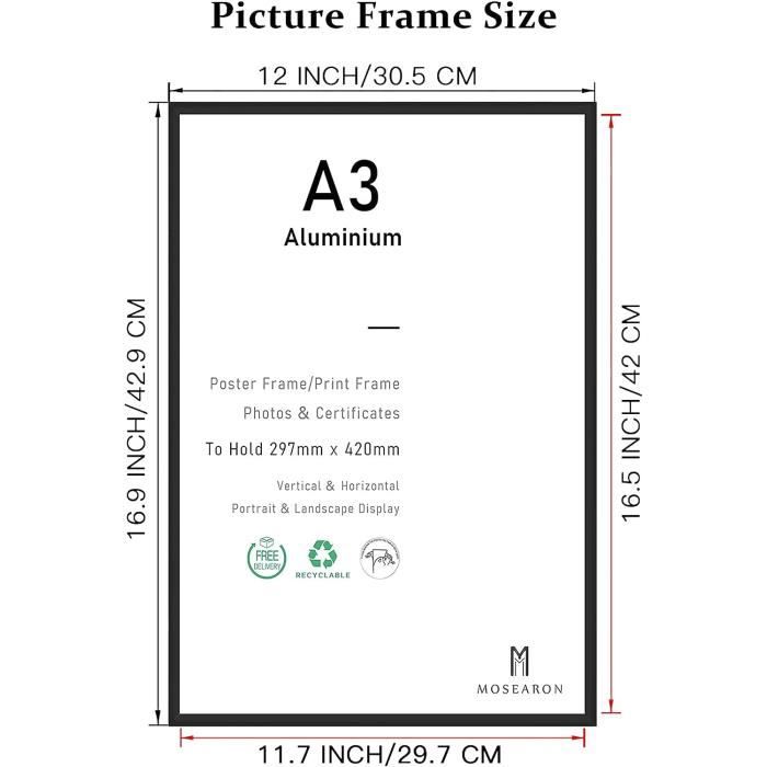 Lot De 3 Cadres Photo, Format A3, Pour Certificat, En Aluminium, Noirs ...