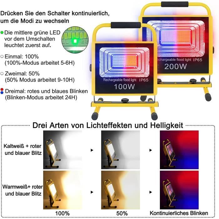 Projecteur de chantier à LED avec support et flash d'avertissement ...
