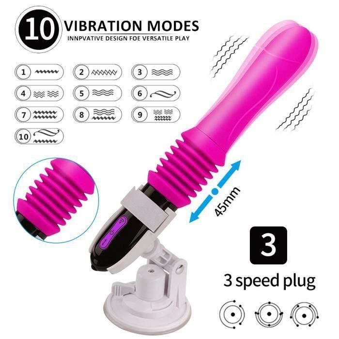 Rose Red Vibromasseur Télescopique Automatique Avec Ventouse Pour
