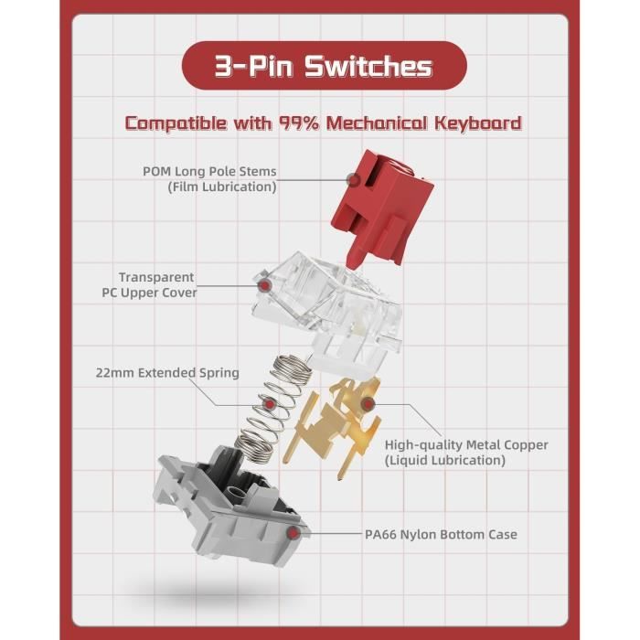 As001 V2 Pré-Lubrifié Switches Pour Clavier Mécanique, Linéaire Switch ...