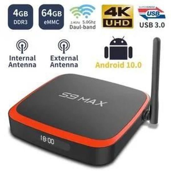 SUNNZO Android 90 Smart TV Box S9Max: RK3318 Quad-Core A53 64 Bits Chipset 4Go + 64GoH265 4K ...