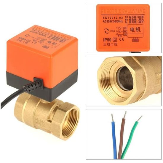 EJ.life Vanne à bille motorisée 1 pc AC 220V G1-1/4 DN32 2 voies 3 fils 2 points de contrôle en ...