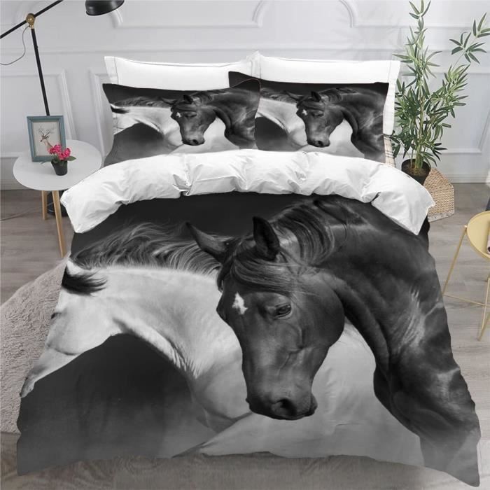 Parure de Lit Enfant Cheval - Housse de Couette 140x200cm - Impression 3D - Multicolore ...