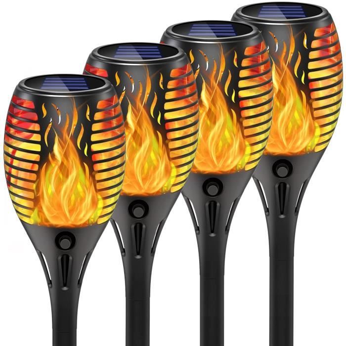 JAKGEJ-Lampe Solaire Flamme 4 Pièces Lampes Solaires Torche Solaire ...