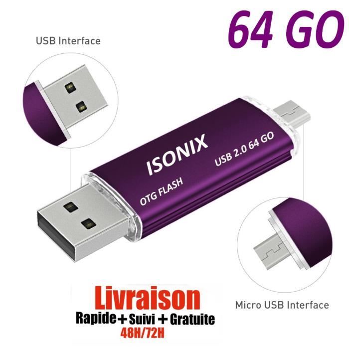 Clé USB 64 GO 2 en 1 Micro Usb Drive Pour Android Smartphones Tablette ...