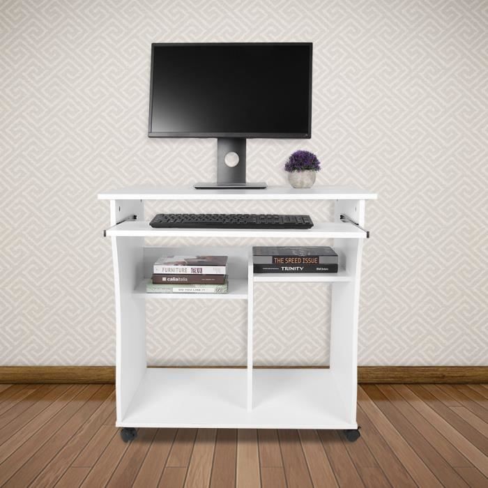 Bureau d'ordinateur en bois - DRFEIFY - HB038-ZOO - Blanc - 3 étagères ...