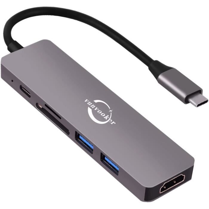 HUB USB C,Adaptateur Multiport 6 en 1 avec 100W PD,Sortie HDMI 4K, SD ...