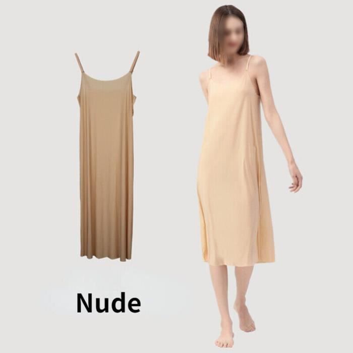 Robe,Sous-robe longue élastique et soyeuse pour femme,robe à bretelles ...