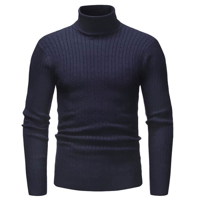 Pull Homme Col Roulé Rayé Tricoté Pullover Sweater Chandails à Manches ...
