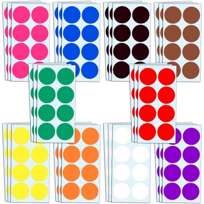 50Mm Gommettes Autocollantes Rondes 10 Couleurs, 240 Pieces[J1342 ...