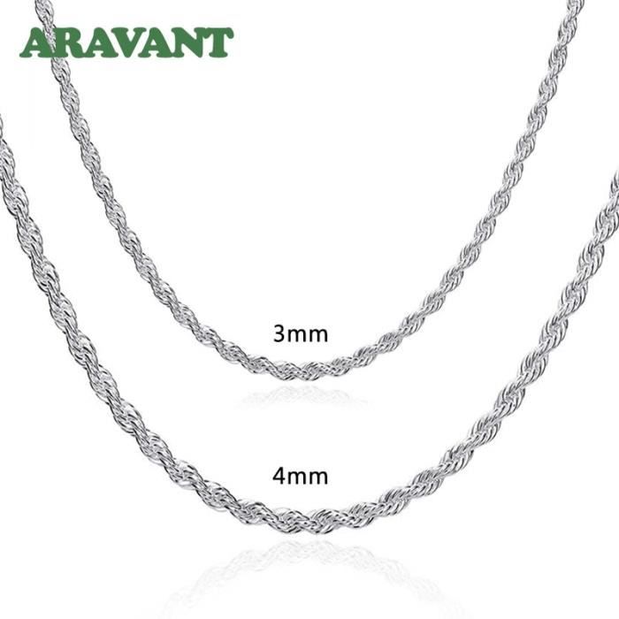 Chaîne torsadée en argent 925 pour hommes et femmes, bijoux à la mode, 3MM-4MM --3MM 55cm ...