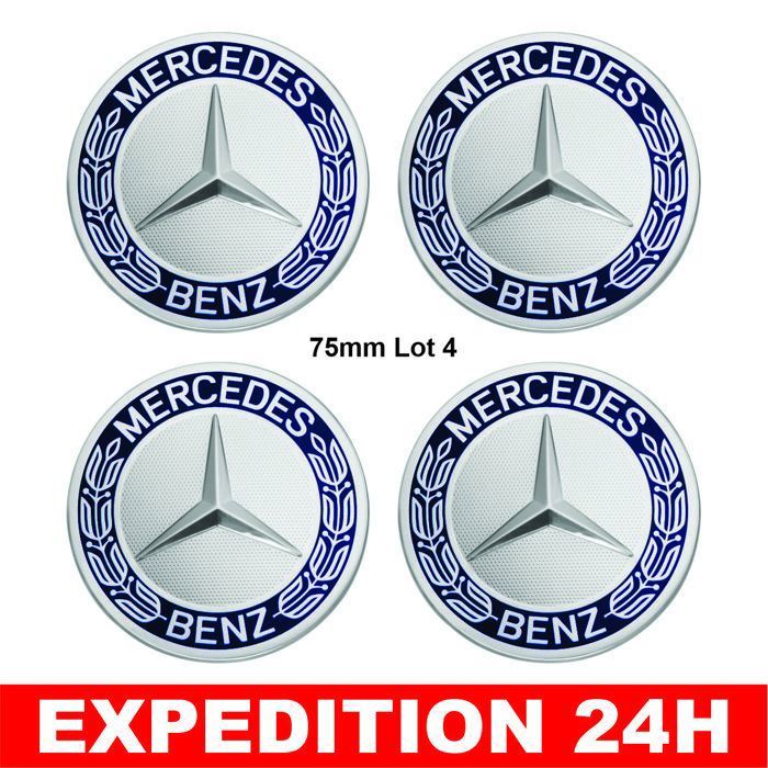 Lot de 4 Caches Moyeu Mercedes 75 mm Bleu Argent Logo Jante Centre de ...