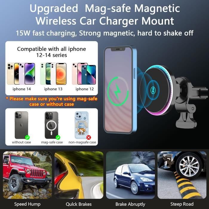 15W Support Telephone Voiture Mag-Safe Chargeur Induction Avec ...