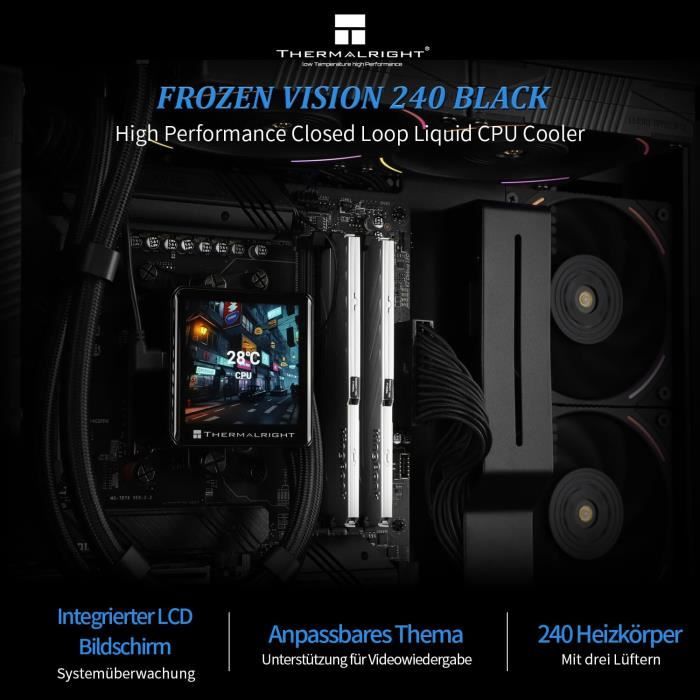 Refroidisseur D’Eau Frozen Vision 240 Black Cpu Aio,Écran Lcd Ips De 2. ...