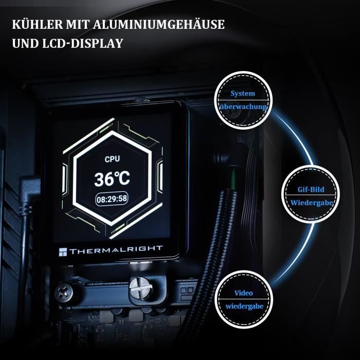 Refroidisseur D’Eau Frozen Vision 240 Black Cpu Aio,Écran Lcd Ips De 2. ...