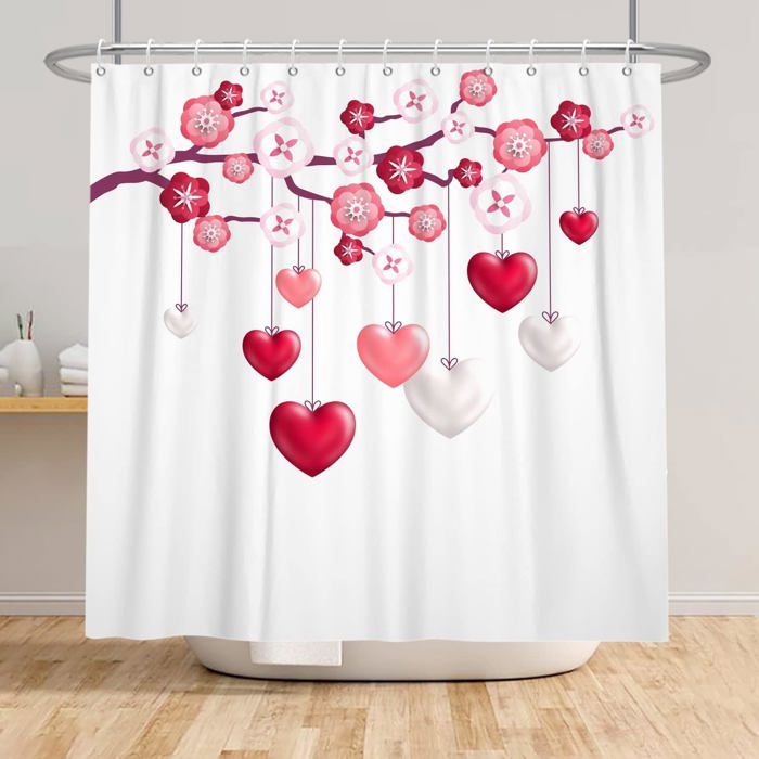 178x183cm Mignon Fleur Cœur Rideau de Douche Romantique Fête Joyeuse ...