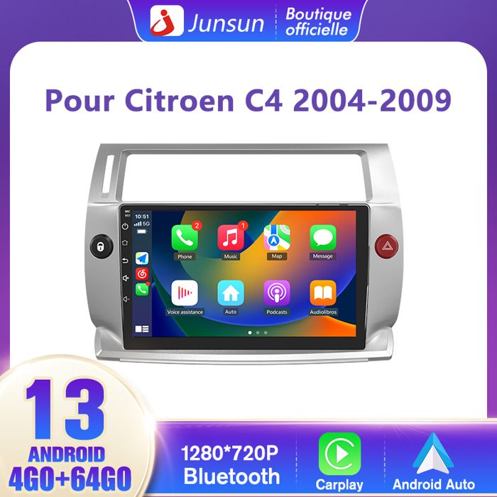 Junsun Autoradio Android 13 4Go+64Go pour Citroen C4 2004-2009 avec 9 ...