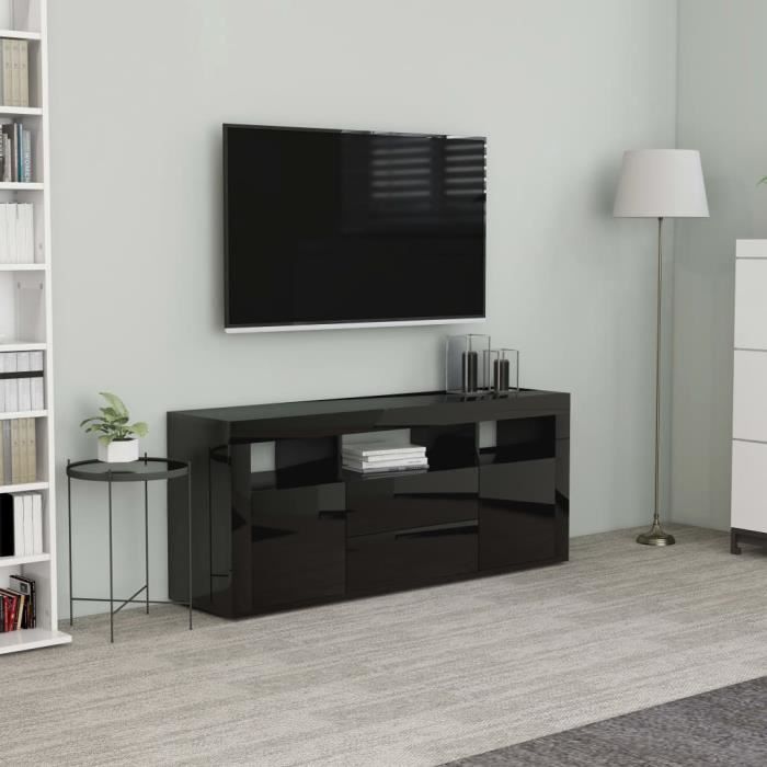 Meuble TV Scandinave - Meuble HI-FI Meuble de Télévision Noir brillant ...