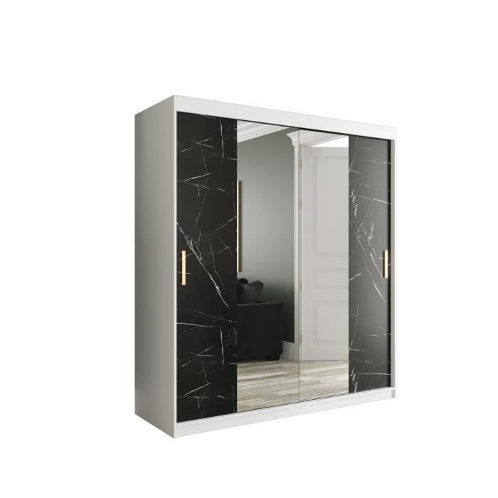 Armoire de Chambre MARMORO T1 Noir-Blanc 180 avec 2 Portes Coulissantes ...