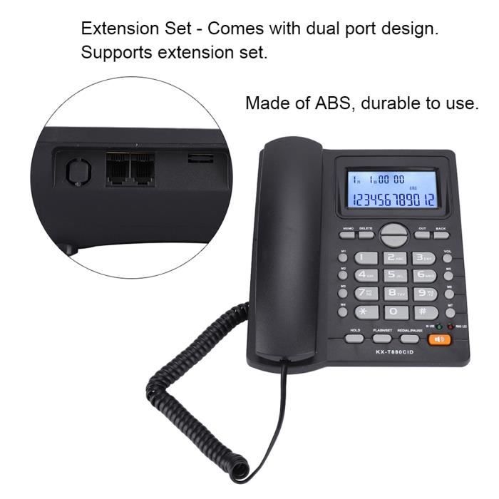 Téléphone filaire à double port avec affichage de l'identification de l'appelant et haut-parleur ...