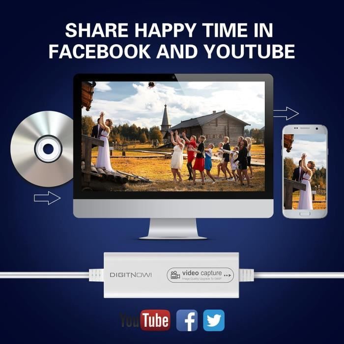DIGITNOW! Carte de Capture vidéo USB 2.0,convertisseur VHS VCR TV vers ...