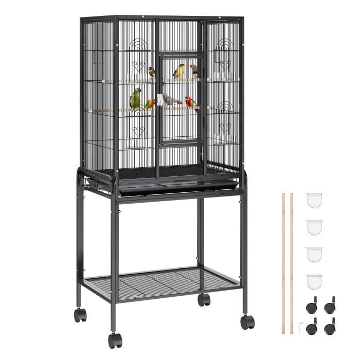 Cage Oiseau - VEVOR - Grande Cage à Oiseaux sur Roulettes avec Support ...