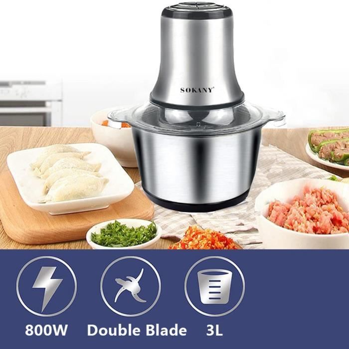 800W Hachoir Électrique Mini hachoir a viande electrique Avec Bol Acier ...