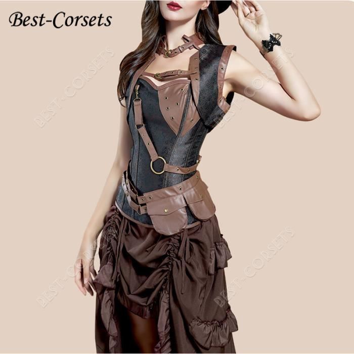 Robe Corset en Faux Cuir Marron pour Femme,Costume Steampunk,Burlesque ...