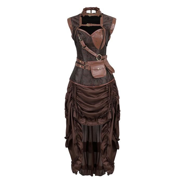 Robe Corset en Faux Cuir Marron pour Femme,Costume Steampunk,Burlesque ...