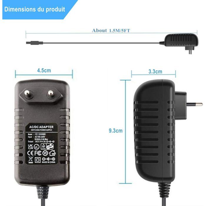 Adaptateur AC DC 15V 3A Alimentation Avec 11 Prises Pour Moniteur PC ...