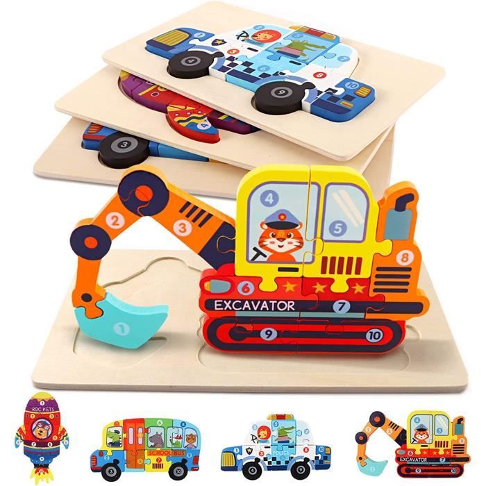 4PCS Puzzles en bois sur le thème des transports, jouets cadeaux pour ...