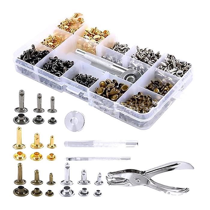 360 Pcs Métal Double Cap Rivets Goujons Rivet Rond Pour Diy En Cuir ...