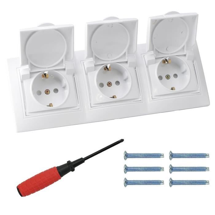 Prise Encastrable Triple Prise De Courant Murale 2P+T 16A 250V Prises ...