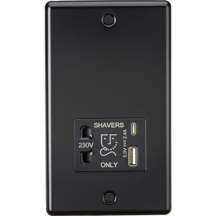 Prise Rasoir 230 V Avec Double Usb A+C [5 V Cc 2,4 A Partagé] – Noir ...