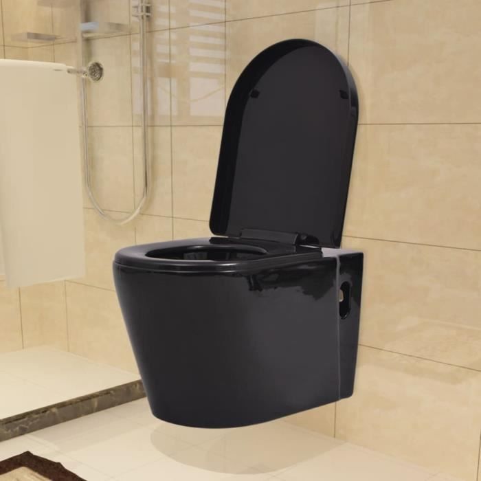 Toilette suspendue au mur avec réservoir caché Céramique Noir ...
