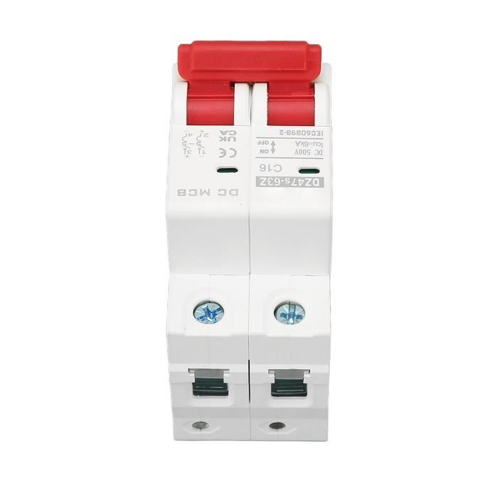 Disjoncteur domestique Disjoncteur 2P DC 500V MCB 16A DIN Rail Mount Protection Switch 6000A ...