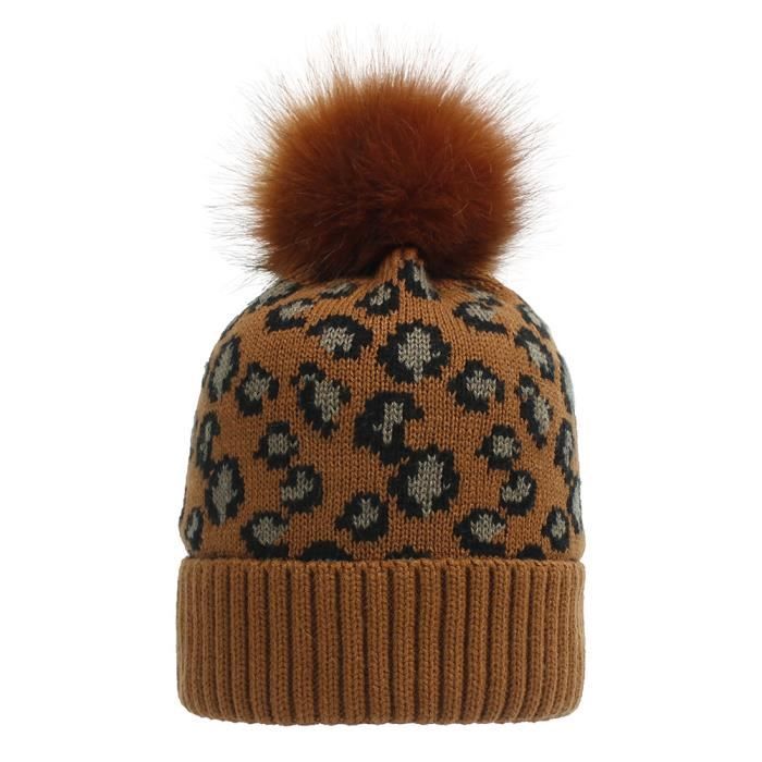 Bonnet Tricoté d'hiver pour Femmes Imprimé léopard Bonnet de Ski Bonnet ...