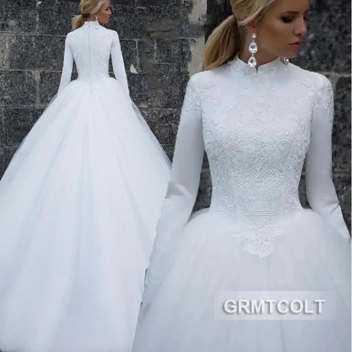 GRMTCOLT® Musulmanes Vintage Col Haut Manches Longues Appliques ...