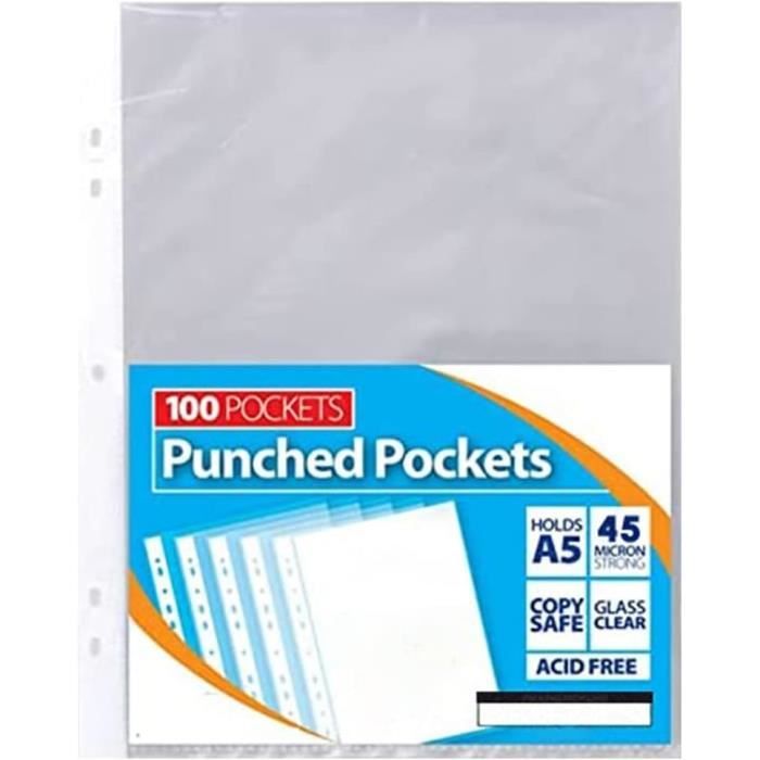 Lot De 100 Pochettes Perforées En Plastique Transparent A5 45 Microns ...