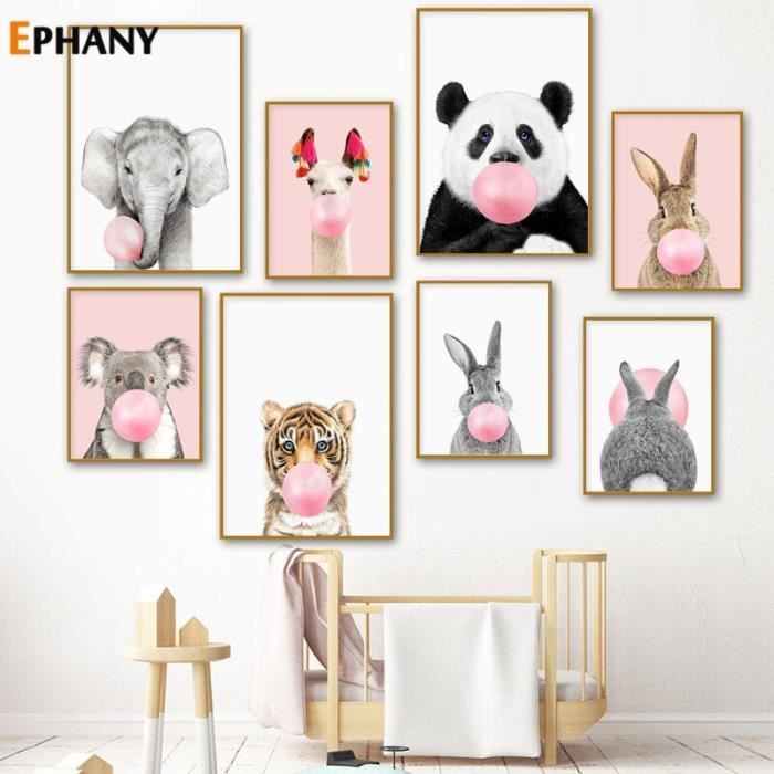 Affiche en toile avec bulle de chewing-Gum rose Kawaii, peinture ...