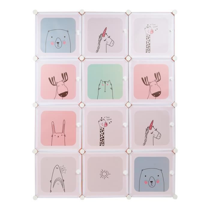 Armoire de chambre ERROLVES® rose - Meuble de rangement enfant 12 cubes ...