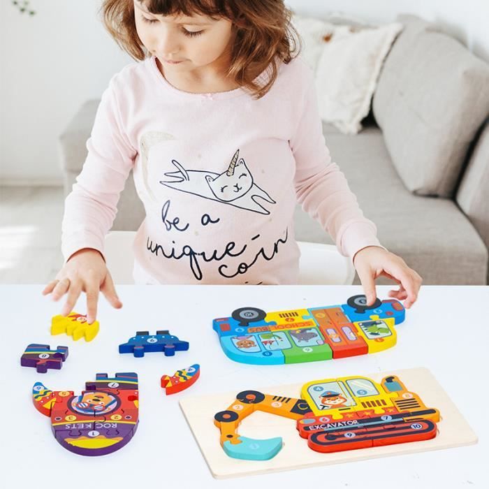 4PCS Puzzles en bois sur le thème des transports, jouets cadeaux pour ...