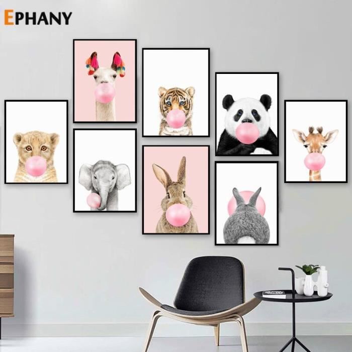 Affiche en toile avec bulle de chewing-Gum rose Kawaii, peinture ...