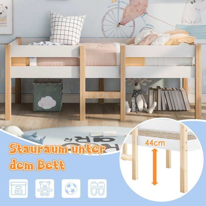 Lit enfant mi hauteur 90x190cm en bois de pin massif, Lit simple ...